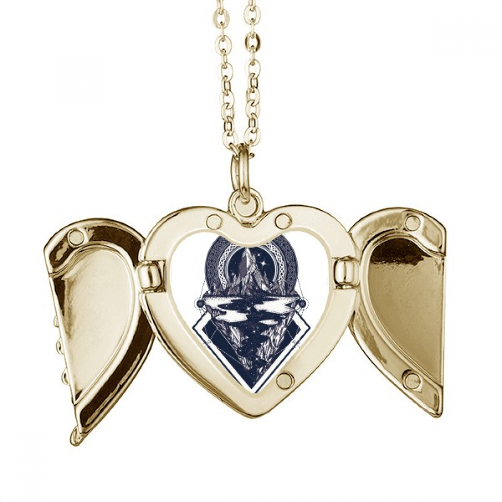 iceberg starry stream art pattern folded wings peach heart pendant ...