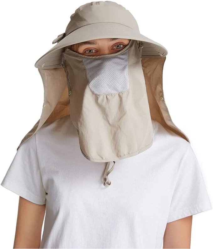 icolor Women Sun Cap Finshing Hats UPF+50 Detachable Face Mask Neck ...
