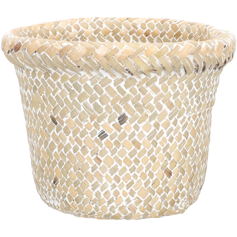 icolorfuled Rattan Trash Can Wicker Waste Basket Round Natural Garbage ...