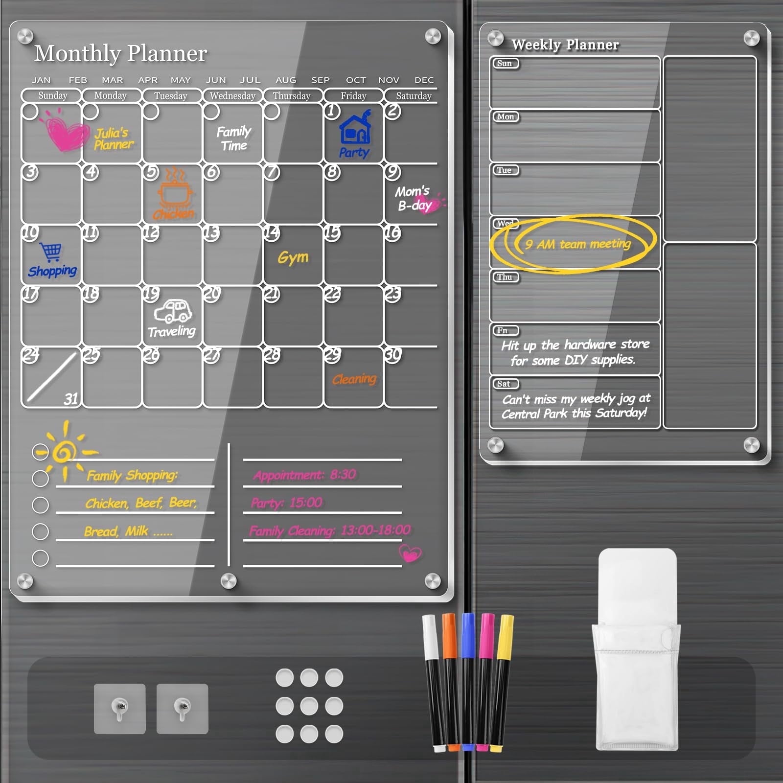 ideaTech Acrylic Magnetic Dry Erase Calendar for Fridge, 16.5x12.6 ...