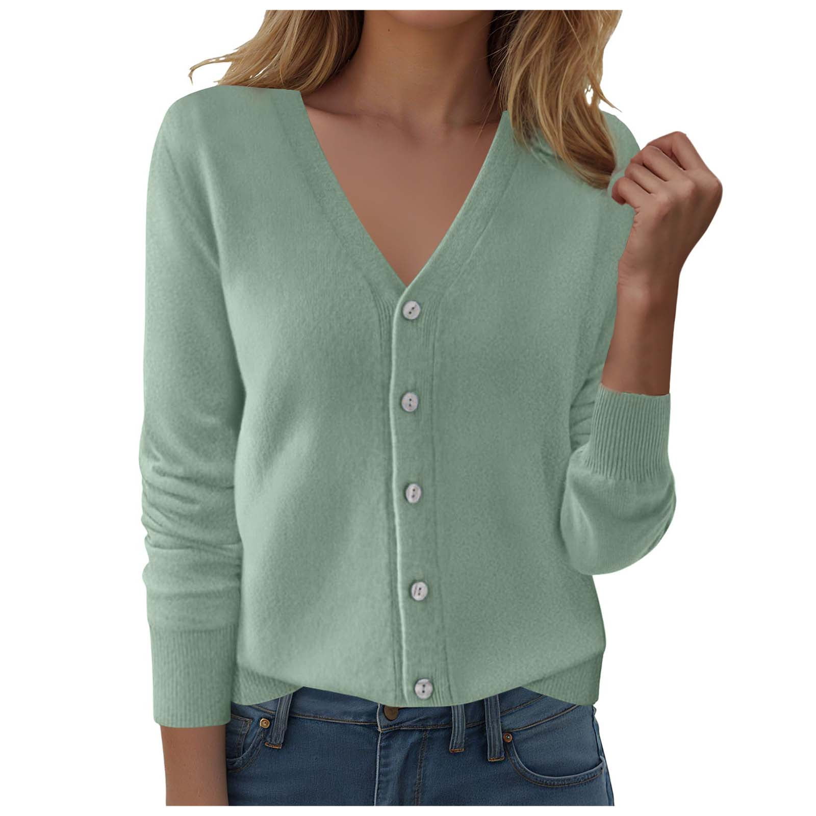 idosla Cardigan Sweaters for Women Casual Long Sleeve Open Front Button ...