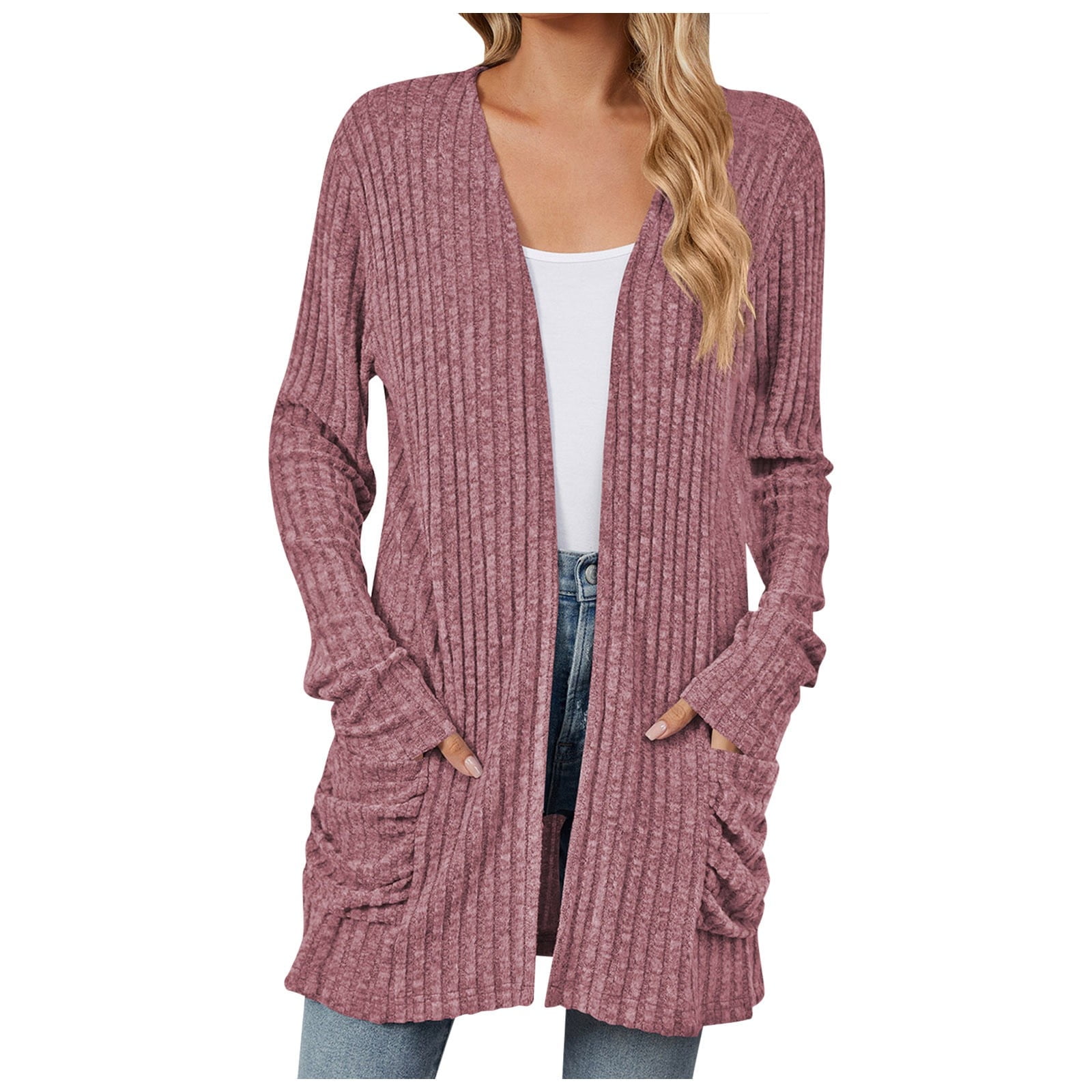 idosla Cardigan Sweaters for Women Fall Open Front Tops Soft Ribbed ...