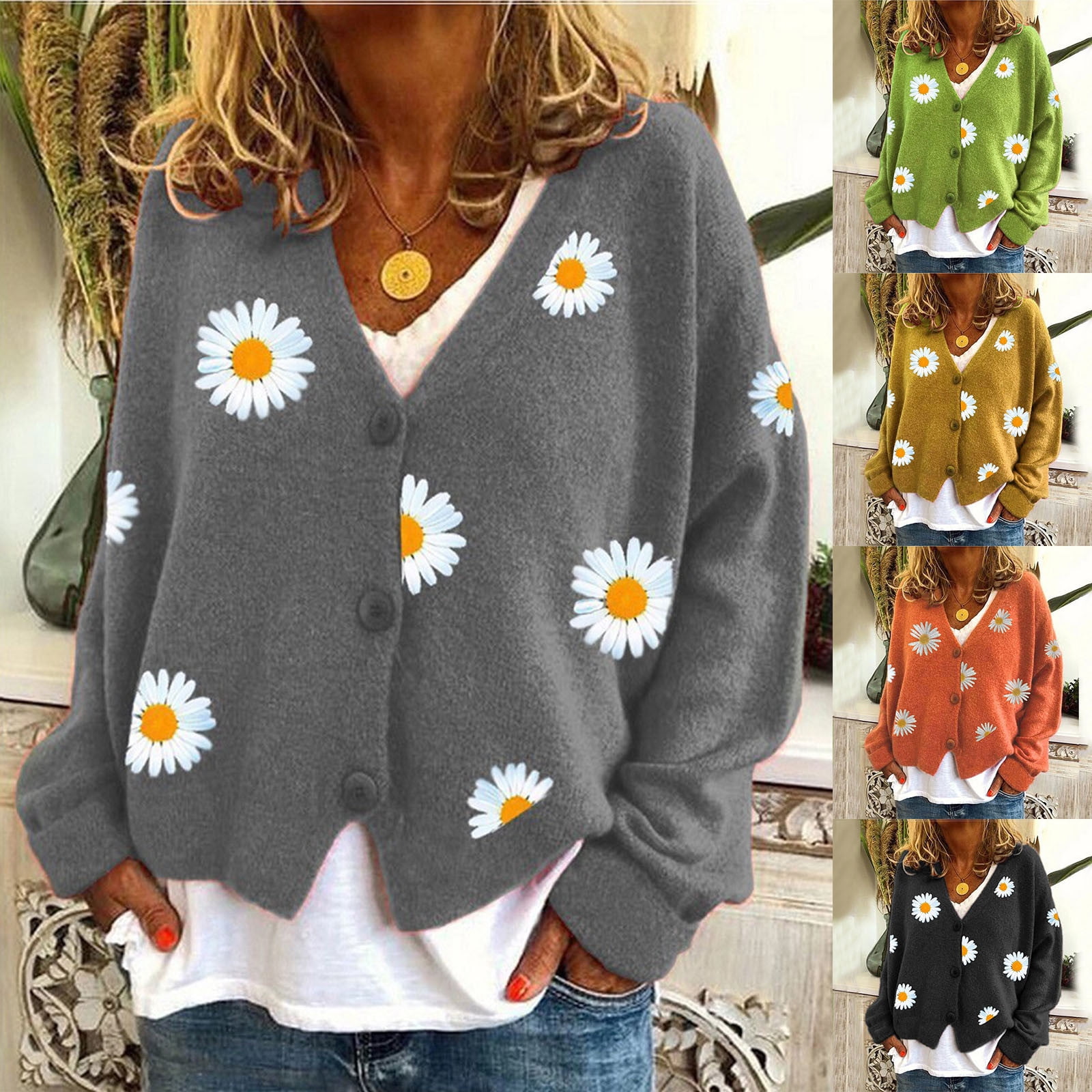 idosla Daisy Flower Cardigan Sweater for Women Aesthetic 90s Button ...