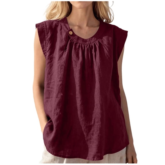 idosla Linen Shirts for Women Spring Summer Sleeveless Cap Sleeve ...