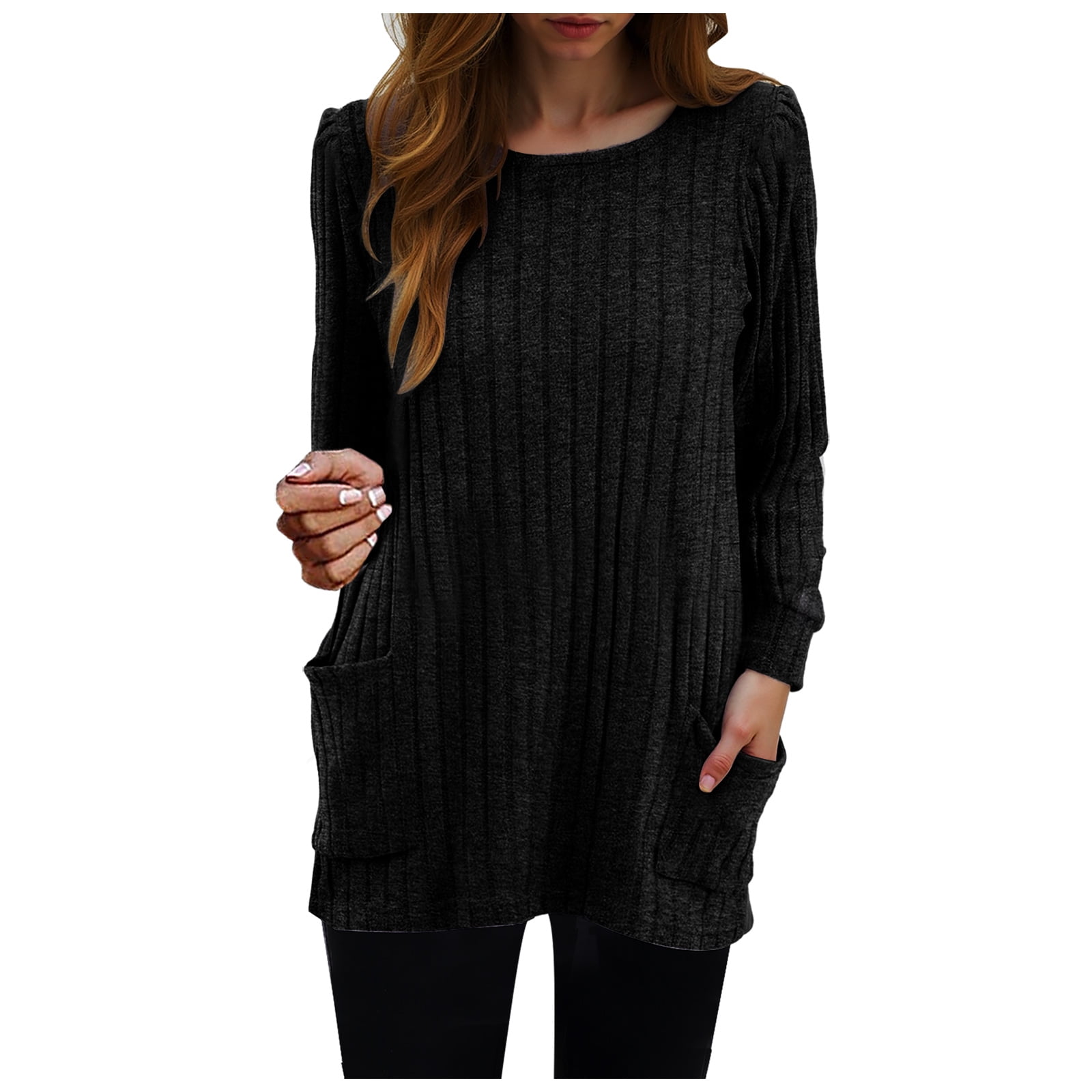 idosla Long Sleeve Shirts for Women Long Sweaters with Pockets Tunic ...