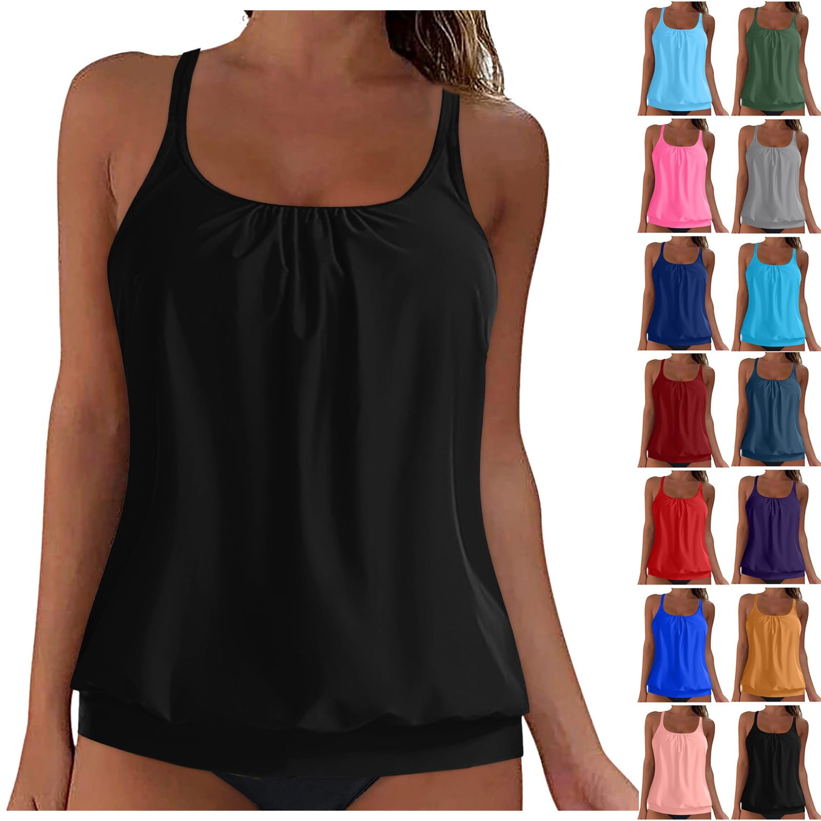 idosla Tummy Control Tankini Swim Tops - Women Ruched Swimsuit Bathing ...