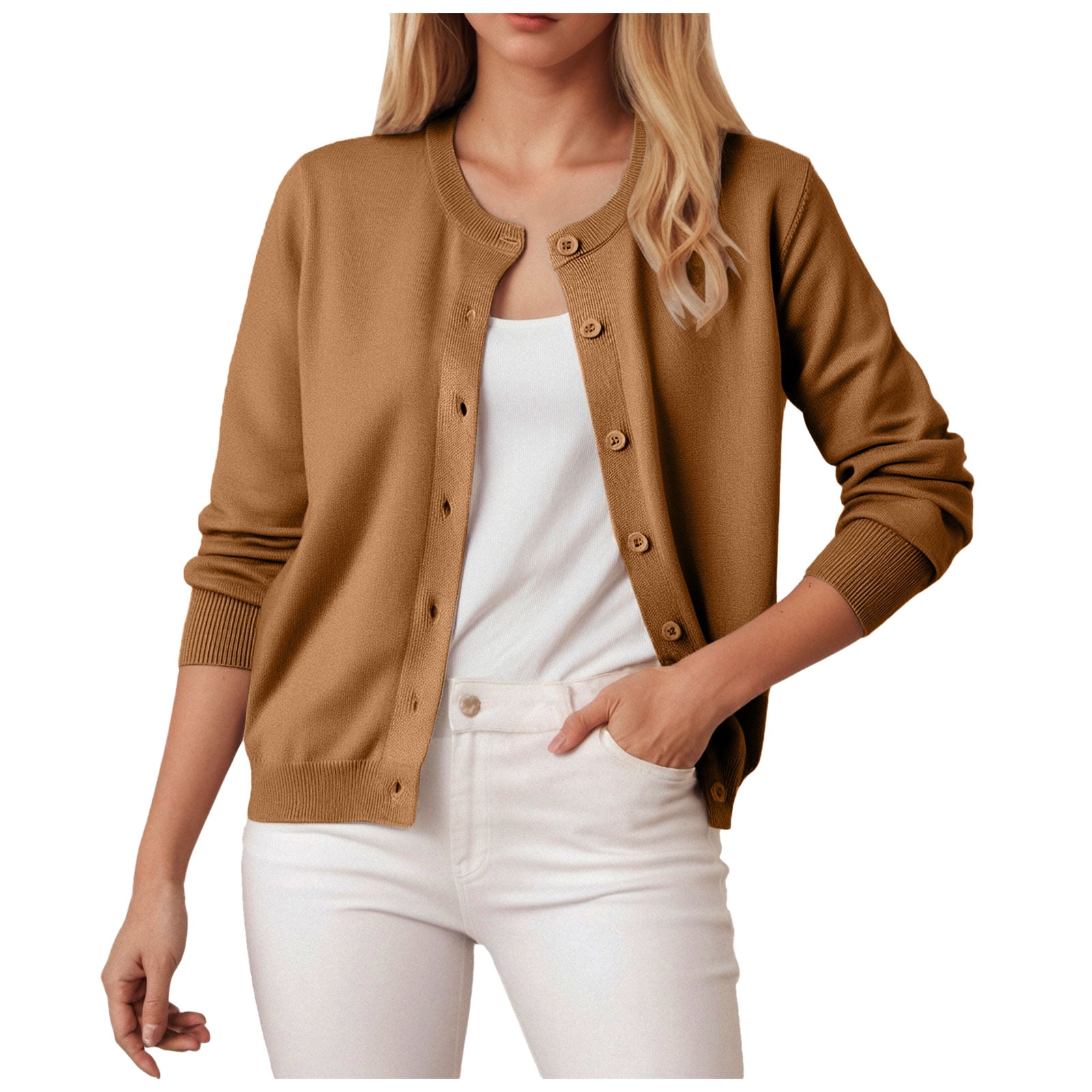 idosla Women's Classic Long Sleeve Knit Cardigan Sweaters Casual Open ...