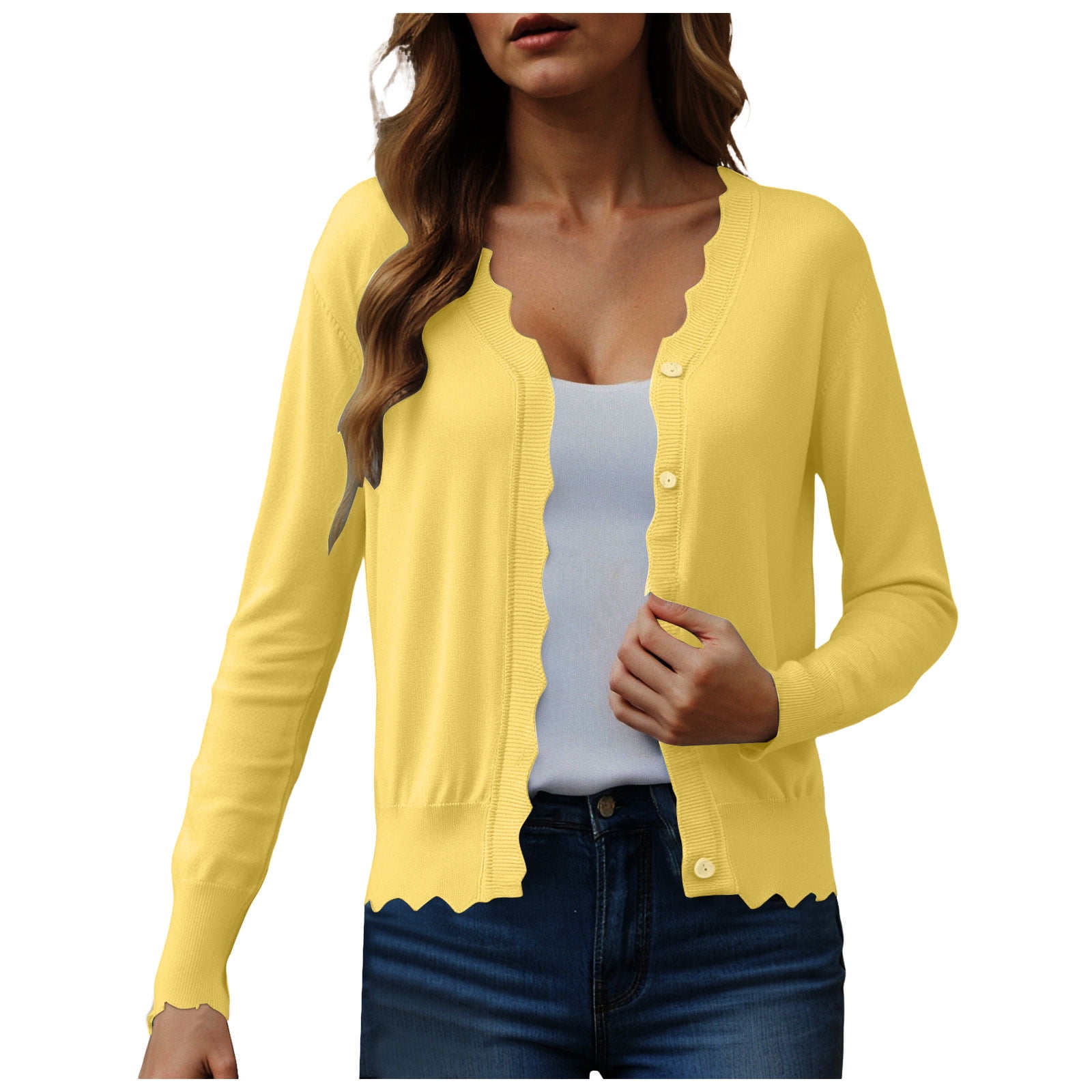 idosla Women's Long Sleeve V-Neck Button Down Cardigan Knit Shrugs ...