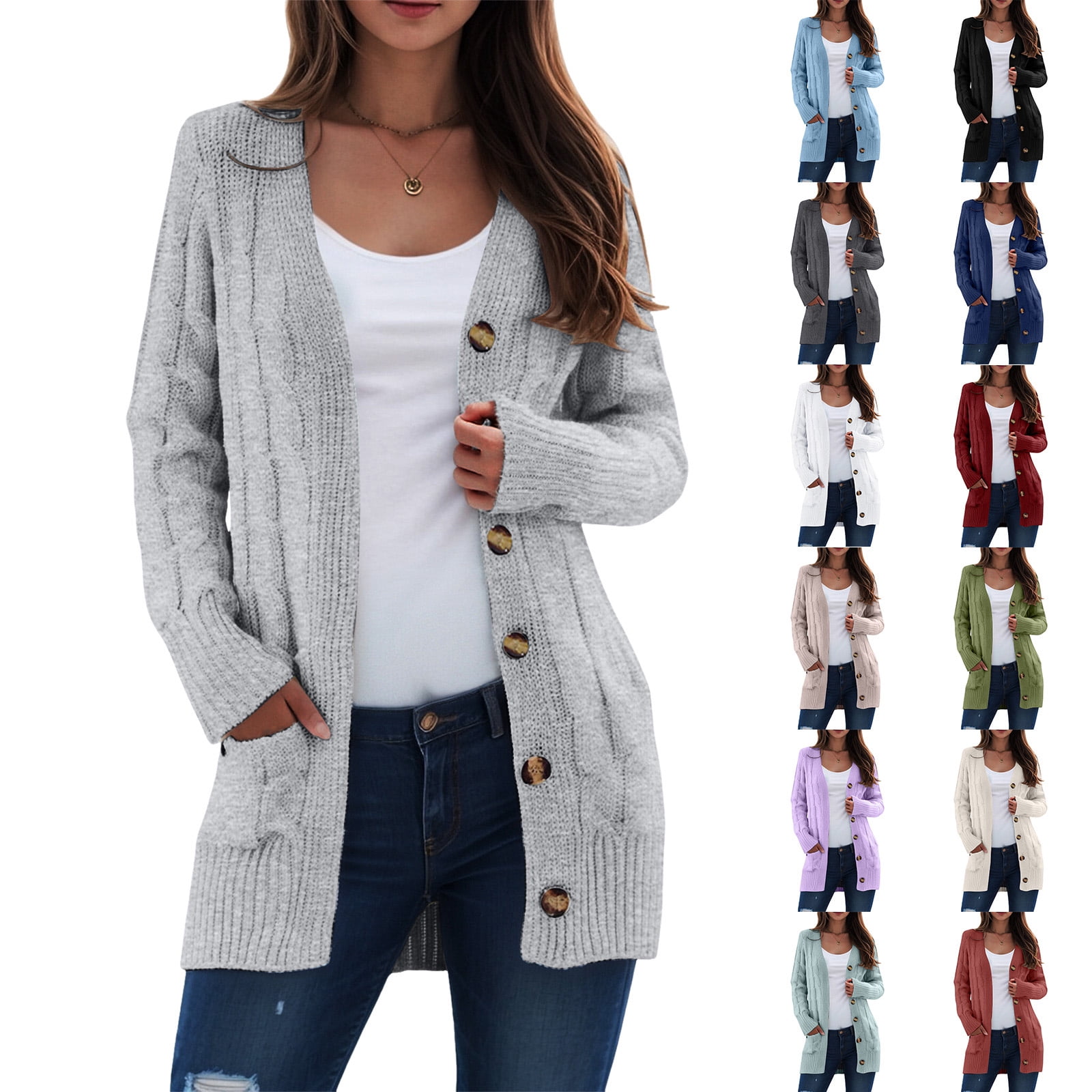 idosla Women's Open Front Cardigan Sweaters Fall Fashion Button Down ...