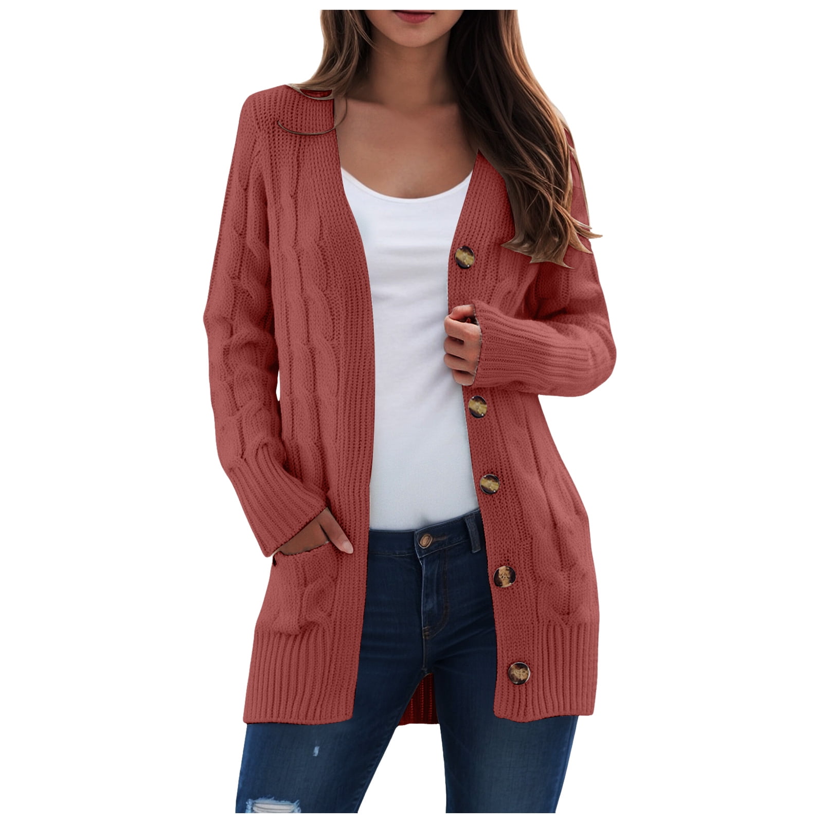 idosla Women's 2025 Fall Long Sleeve Cable Knit Sweater Open Front ...