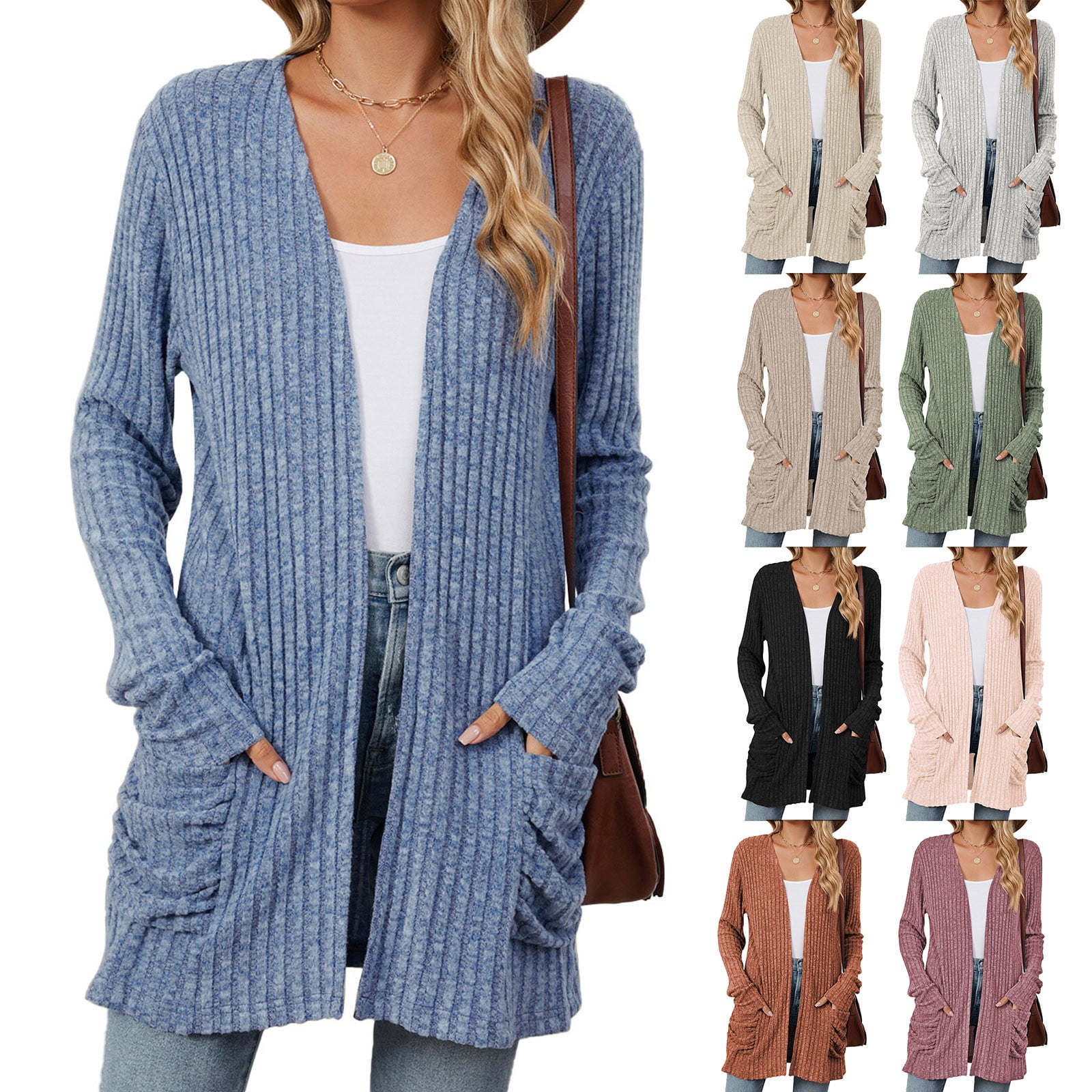 idosla Women's Open Front Long Sleeve Sweaters Cardigan Casual Knit ...