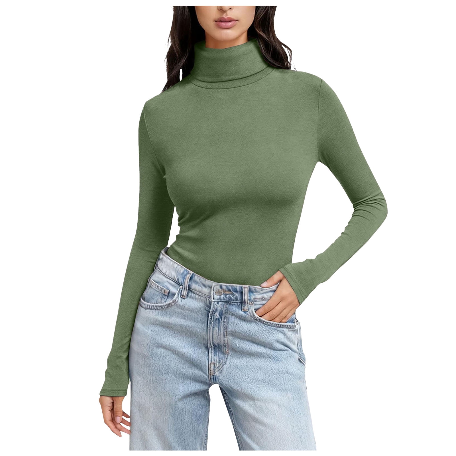 idosla Women's Turtleneck Long Sleeve Shirts Spring Fashion Basic ...