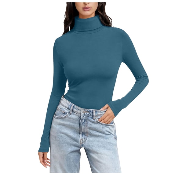 idosla Women's Turtleneck Long Sleeve Shirts Spring Fashion Basic ...