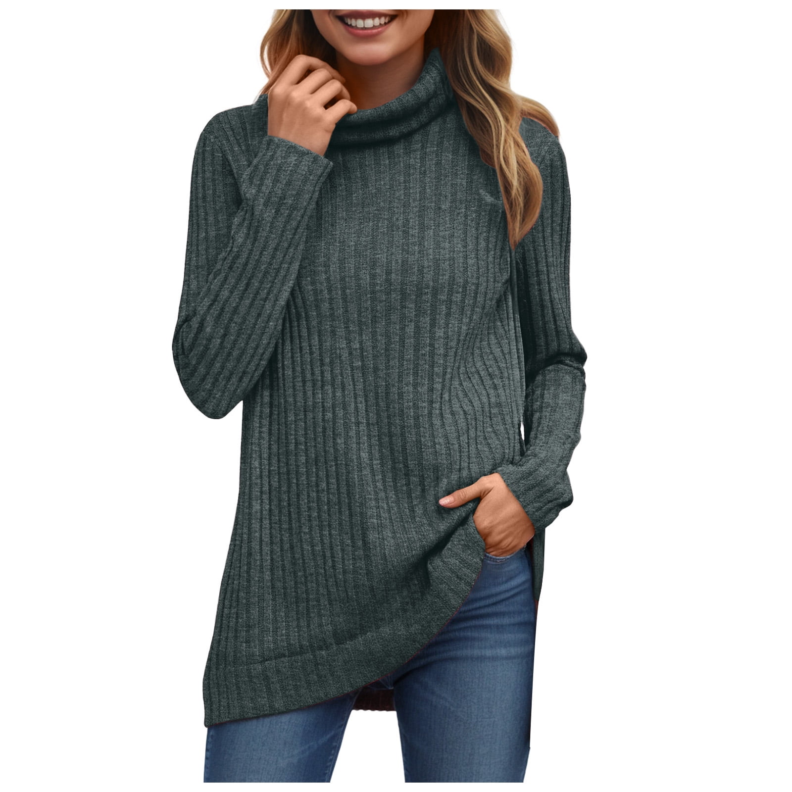 idosla Womens Tunic Tops Turtleneck Long Sleeve Shirts Oversized Fall ...
