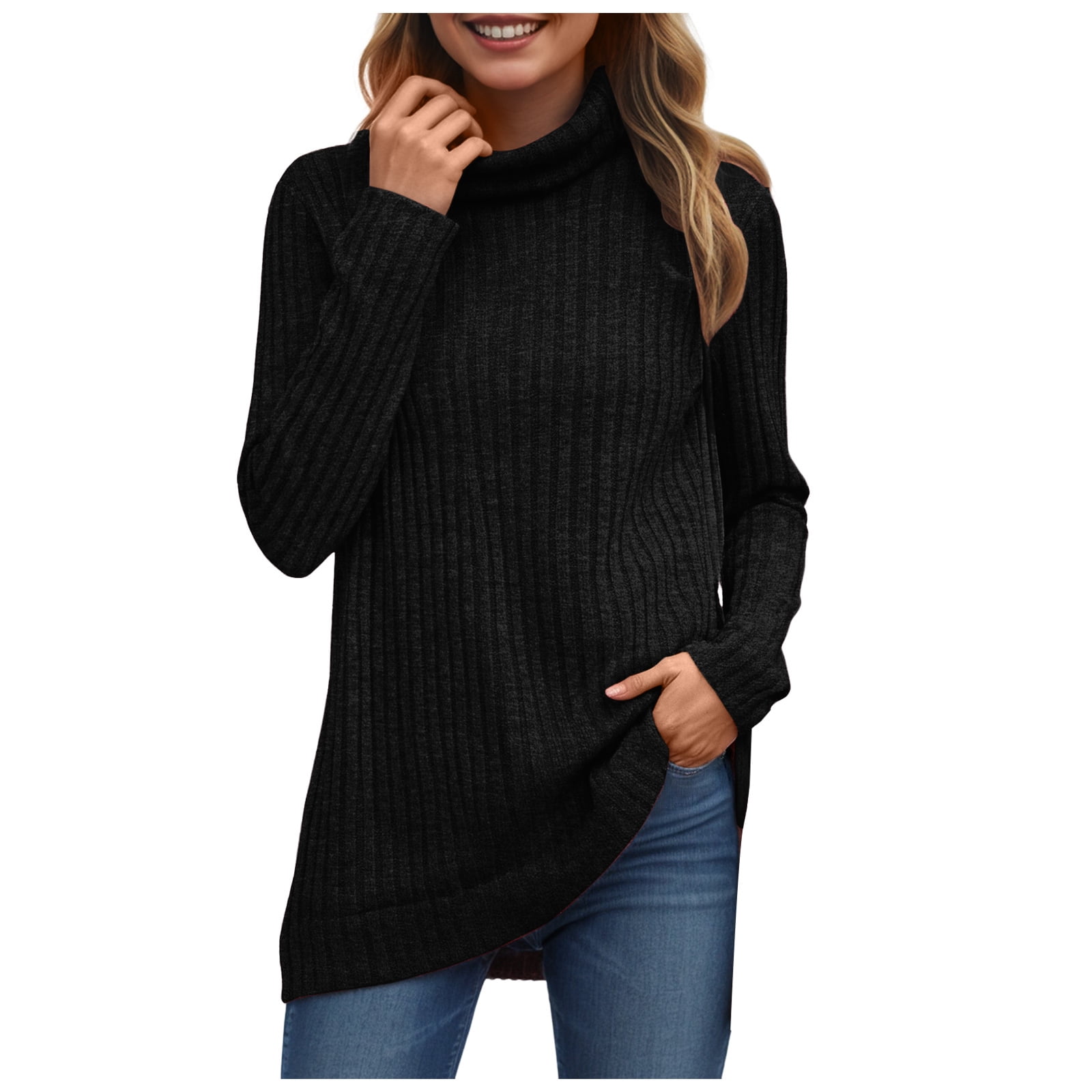 idosla Womens Tunic Tops Turtleneck Long Sleeve Shirts Oversized Fall ...