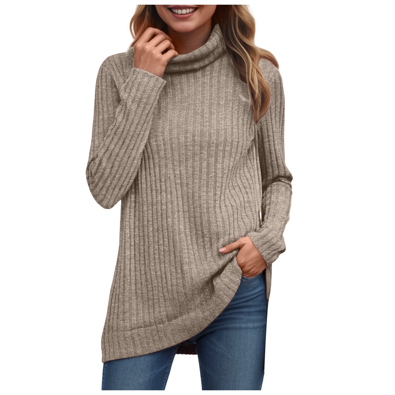 idosla Womens Tunic Tops Turtleneck Long Sleeve Shirts Oversized Fall ...
