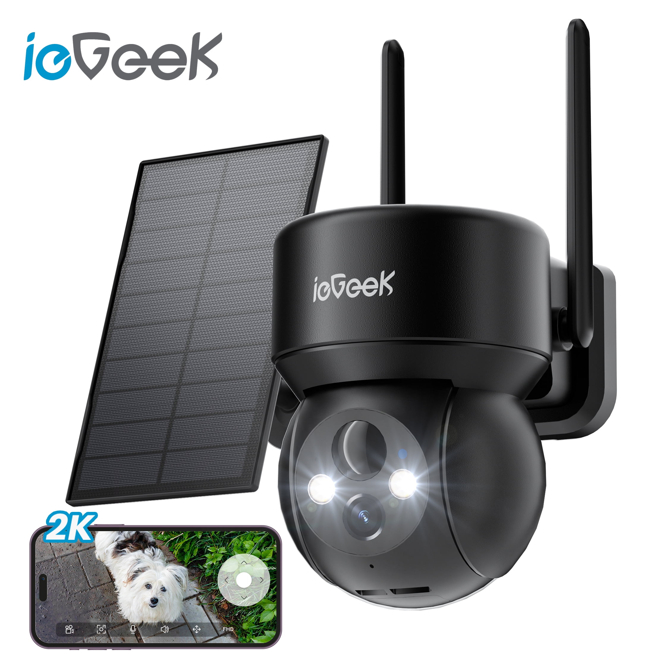 ieGeek Security Cameras Wireless Outdoor, WiFi, 2K 360 View PTZ, Solar Powered Home Surveillance ...