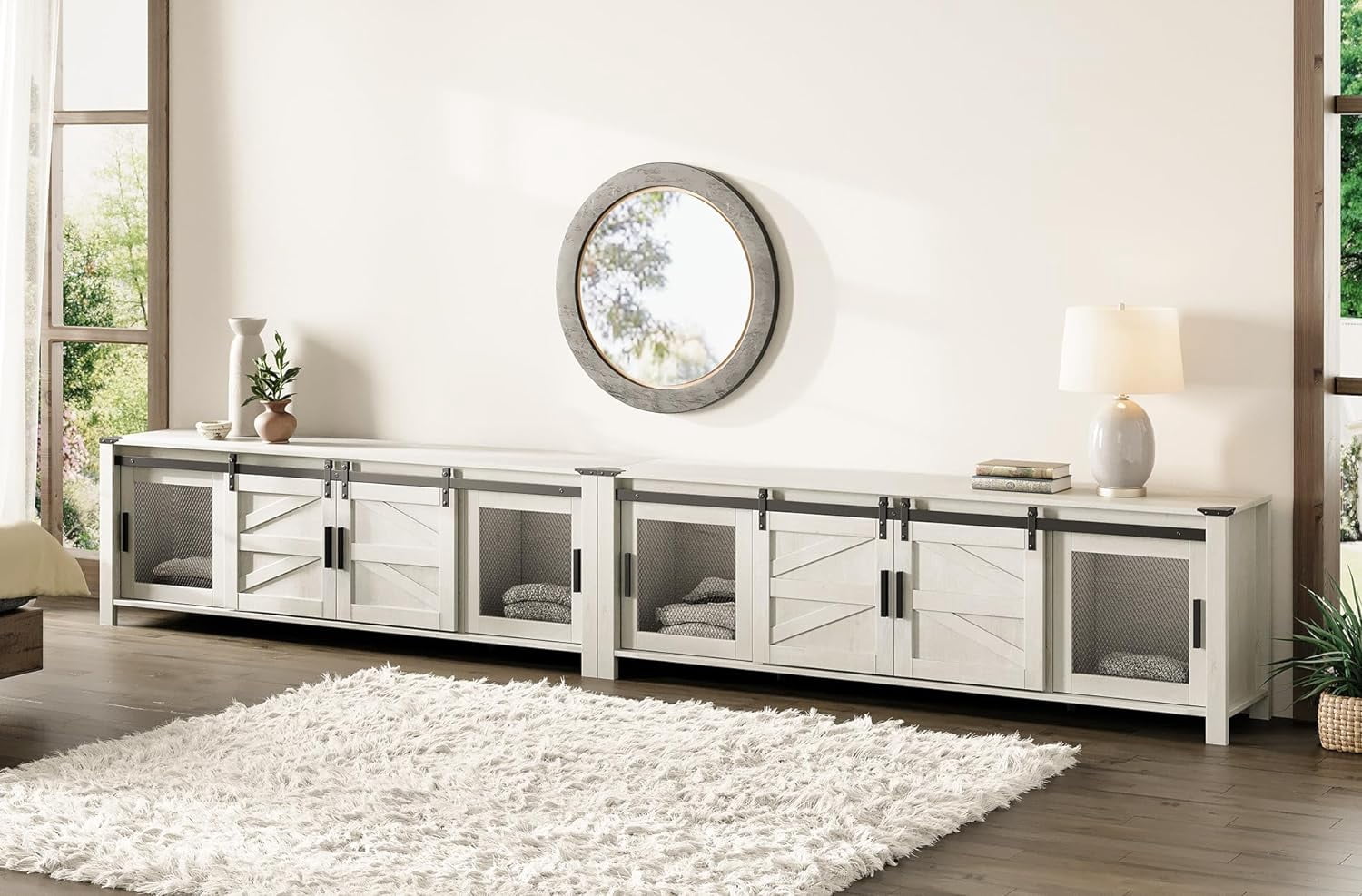 ieowqhfj Farmhouse TV Stand for ups to 75 inch TV Wooden Entertainment ...