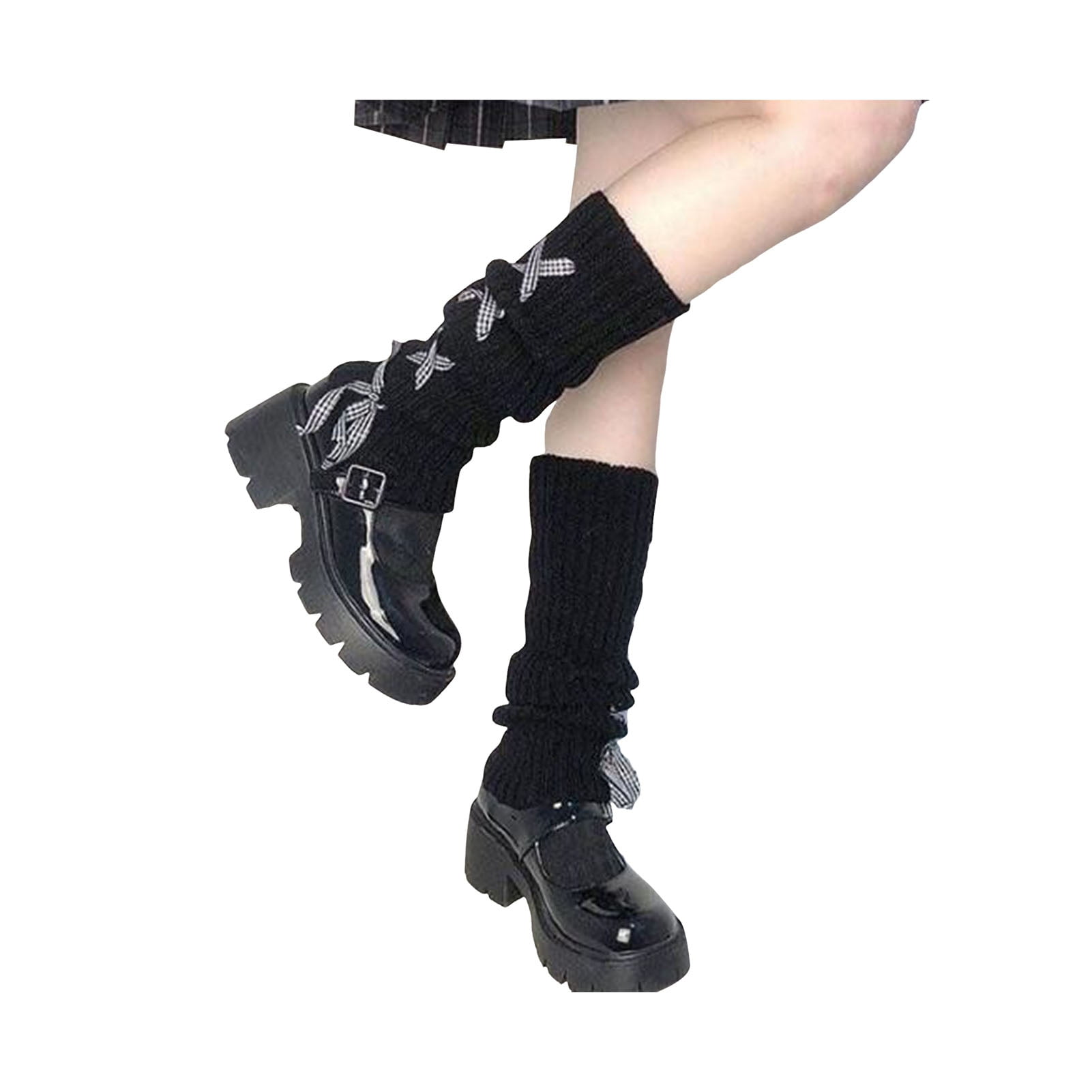 ievspot 1 Pair Winter Calf Covers Knitted Lace-up Ribbons Elastic ...