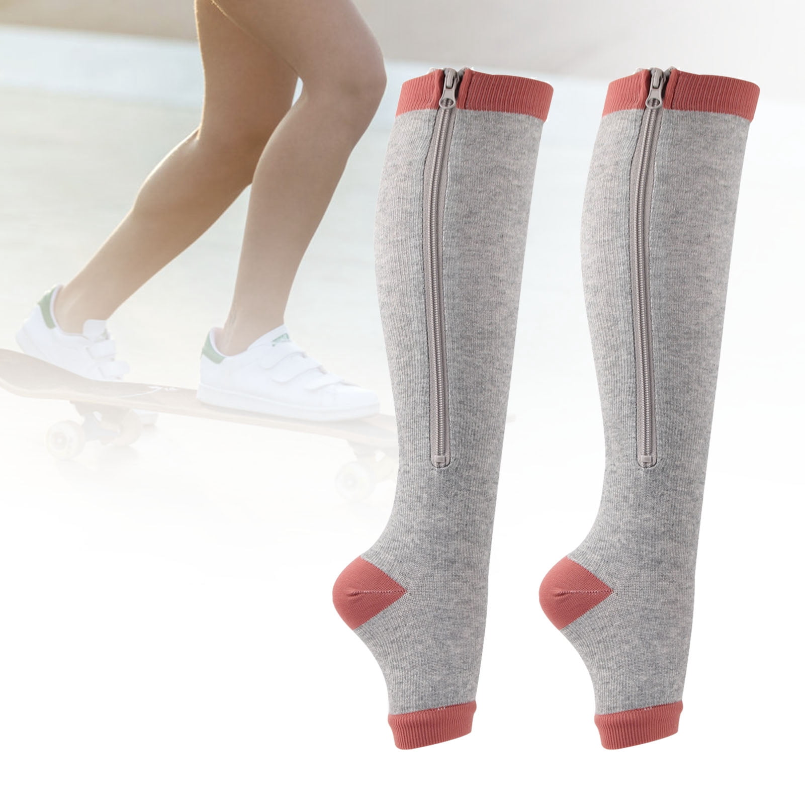 ievspot 1 Pcs Compression Socks with Zip Guard Skin Calf Knee High Open ...