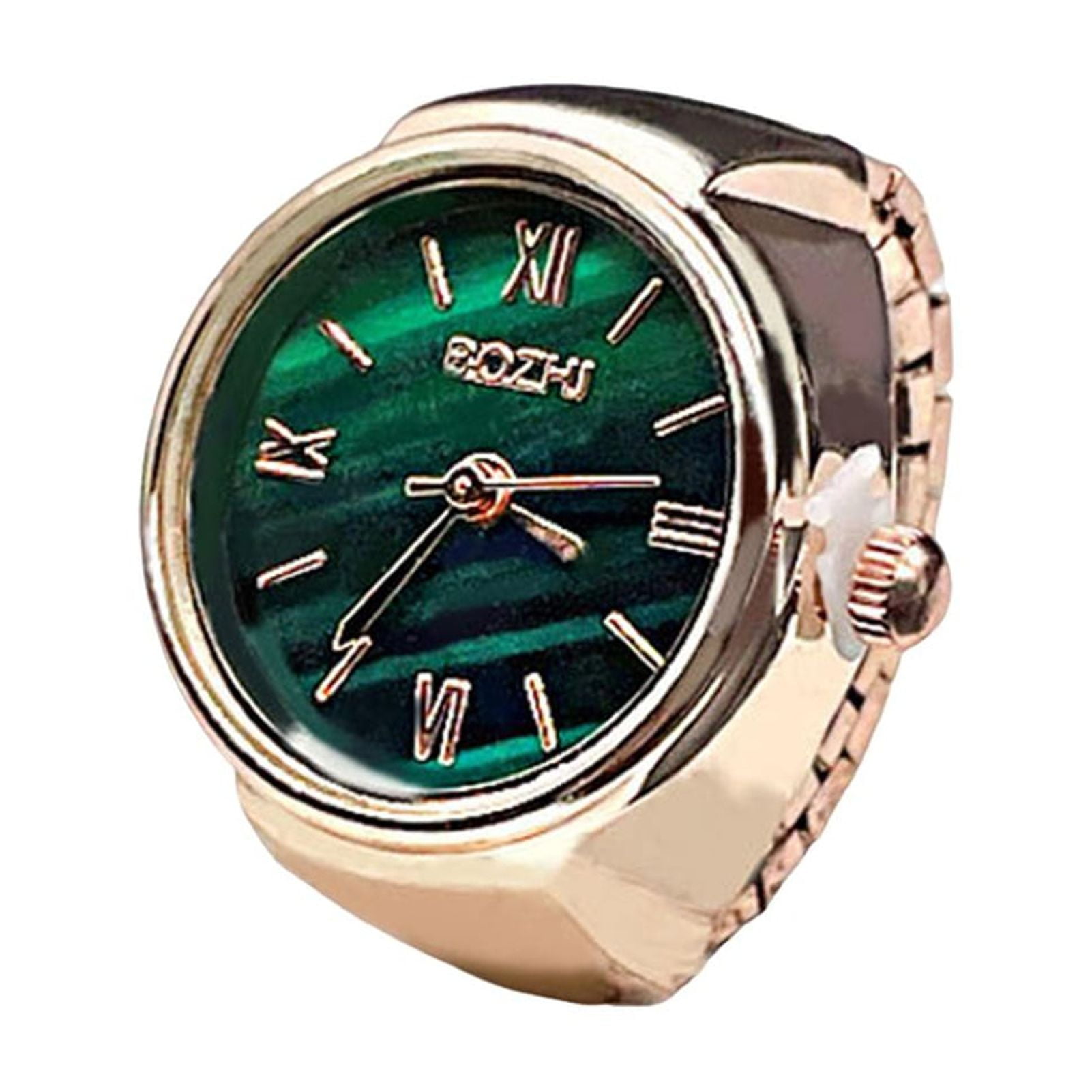 ievspot 1Pcs Round Green Dial Elastic Stainless Steel Watch Finger Ring ...