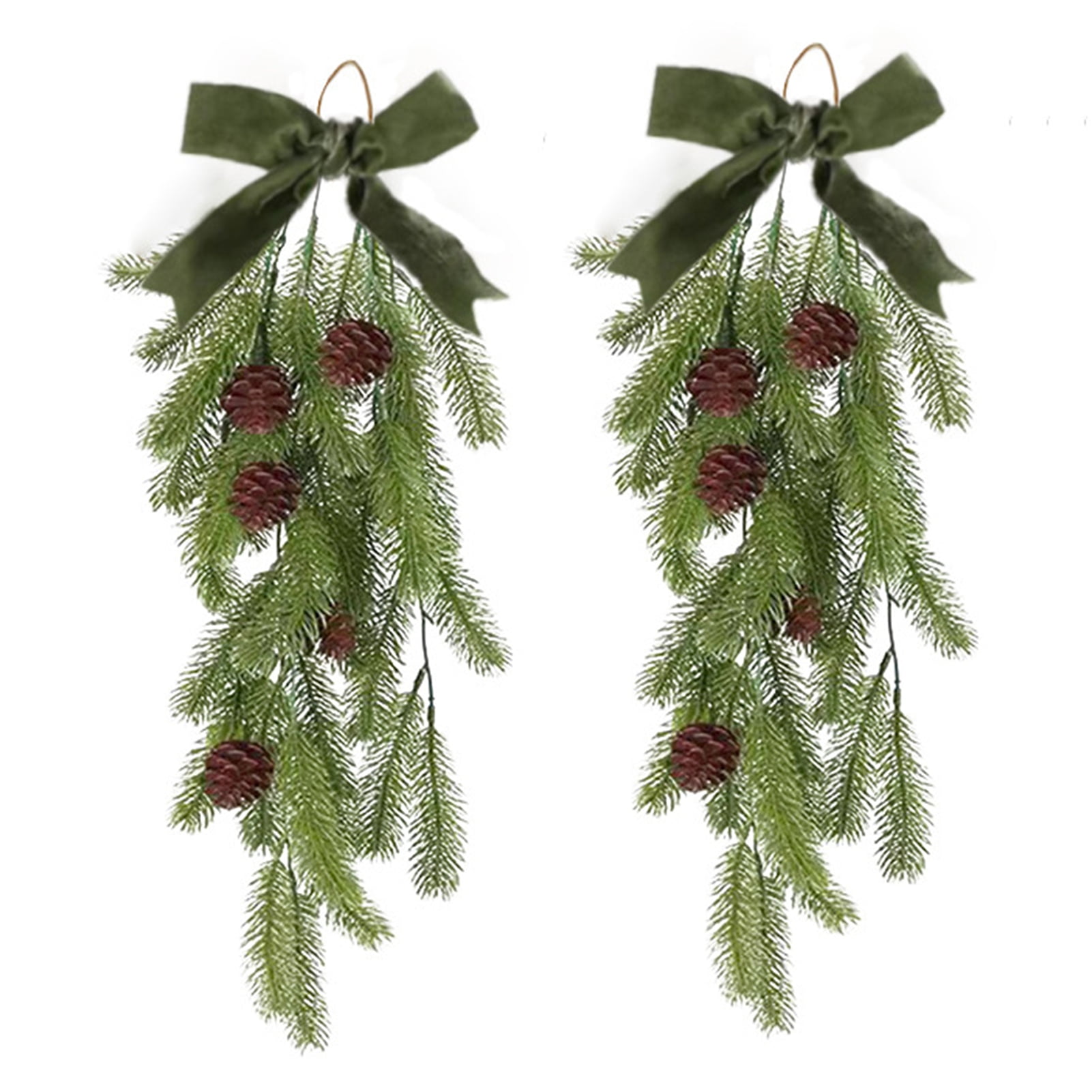 ievspot 2 Pcs Christmas Teardrop Swag Faux Pine Needles Swag with Pine ...