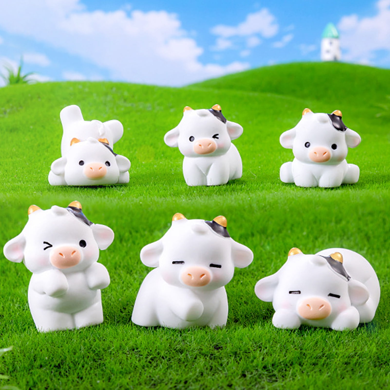 ievspot 6Pcs Mini Dairy Cow Figurine Resin Tiny Cattle Ornament ...