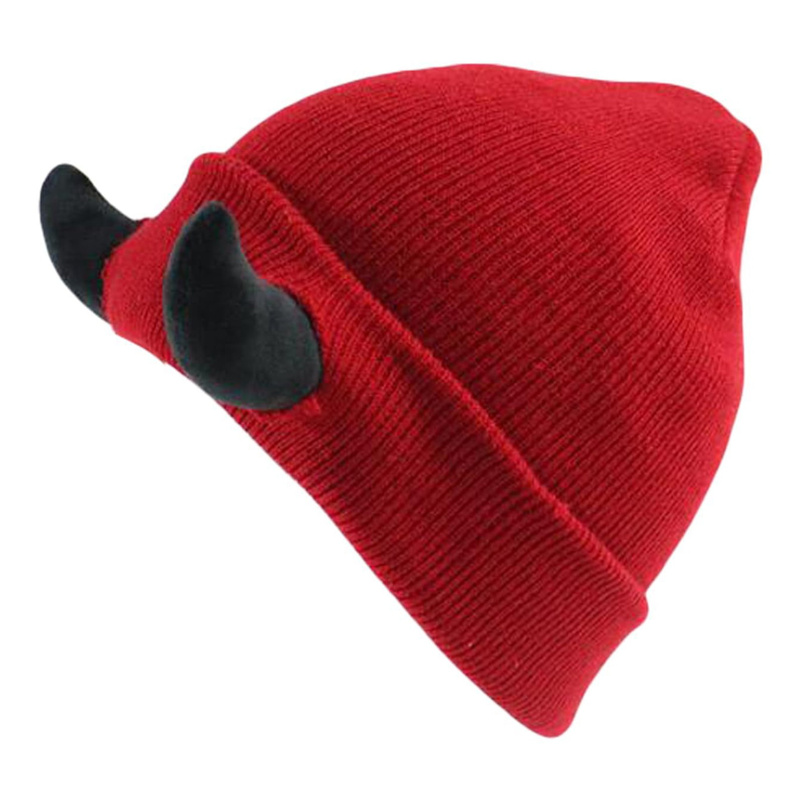 ievspot Devil Horn Knitted Hat Winter Men Women Skull Hat with Horns ...