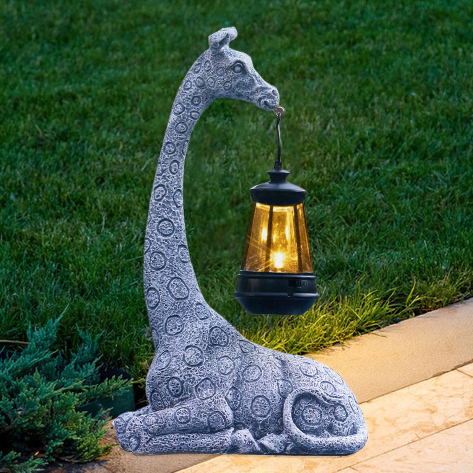 ievspot Outdoor Garden Giraffe Animal Statue with Solar Lamp Resin ...