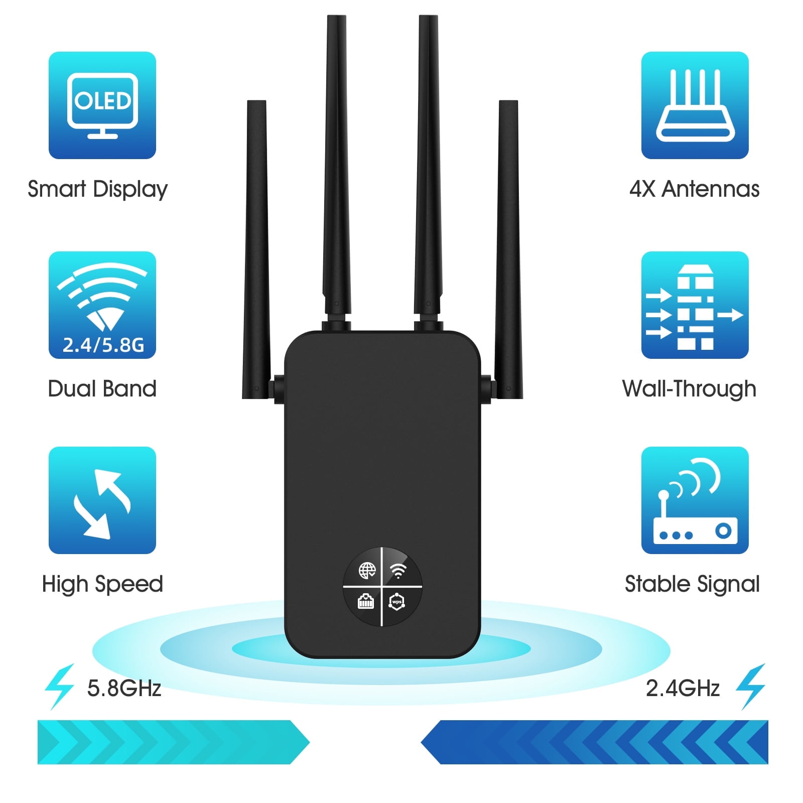 WiFi Range Extender, 1200Mbps Signal Booster Repeater Cover up to 2100 ...