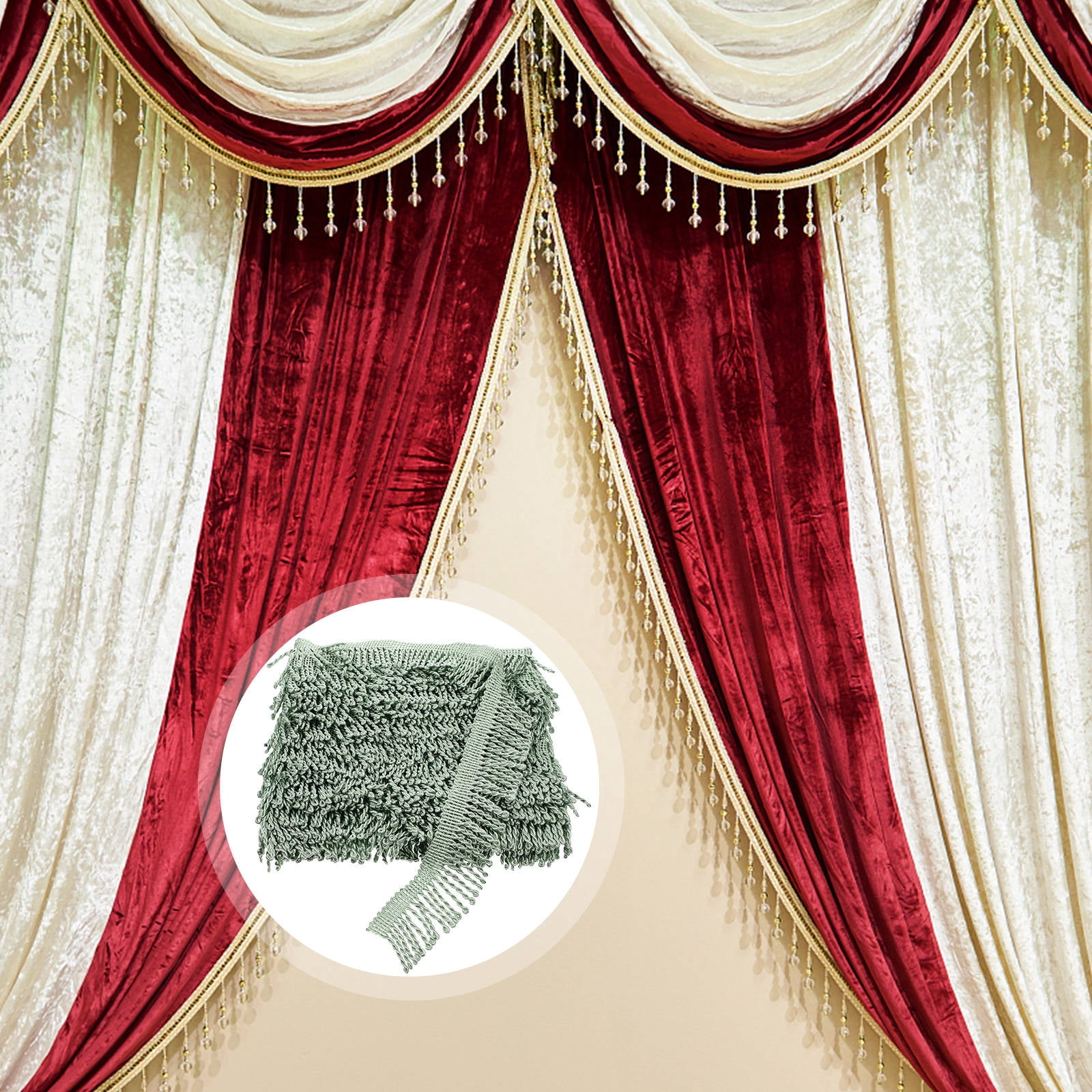 ifundom 1 Roll of Fringe Trim Tassel Border Light Green for Decor Items ...