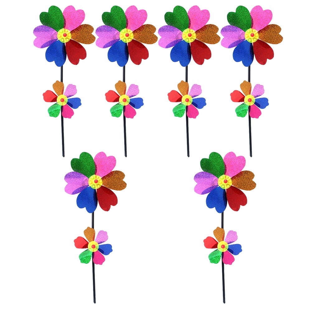 ifundom 6pcs Heart-shaped Petals Garden Windmill Assorted Color Plastic ...