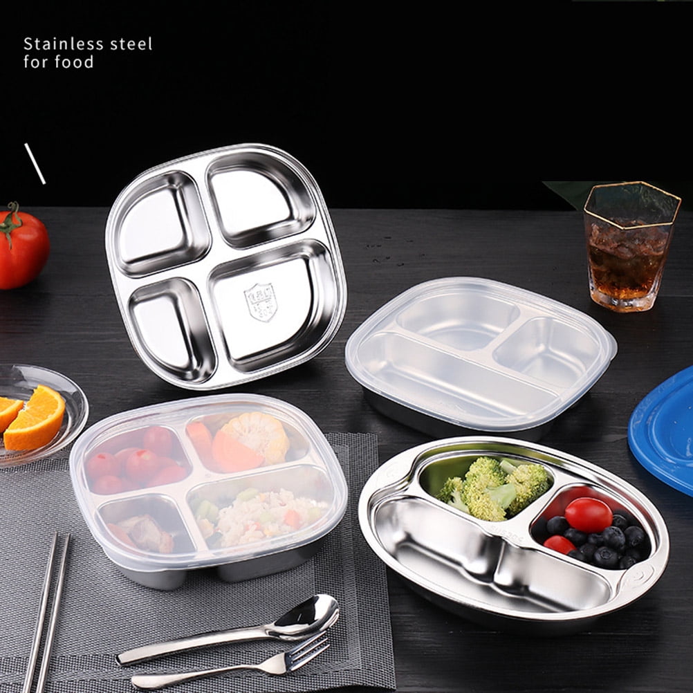 Stainless Steel Divided Plate with 4 Compartments, Portion Control ...
