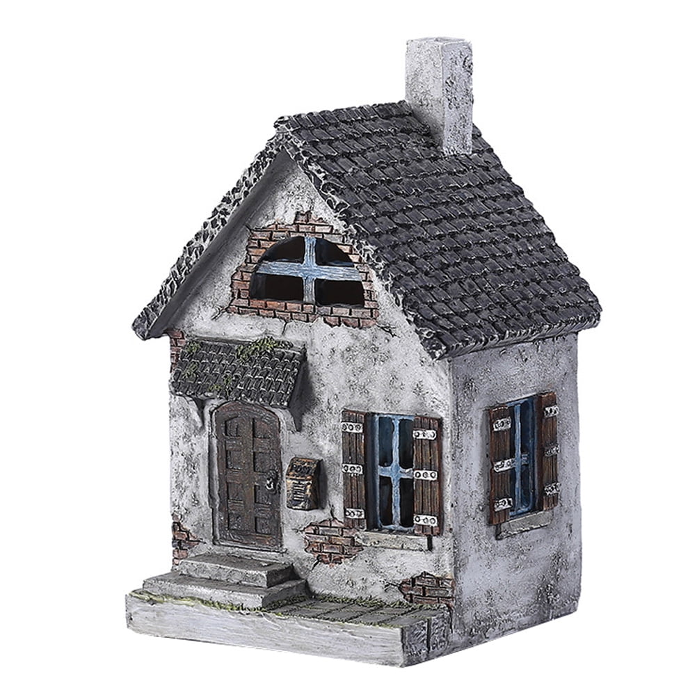 WHAMVOX Grey Resin Small Garden Statue Cabin Style Tiny House 1Pcs 5 ...