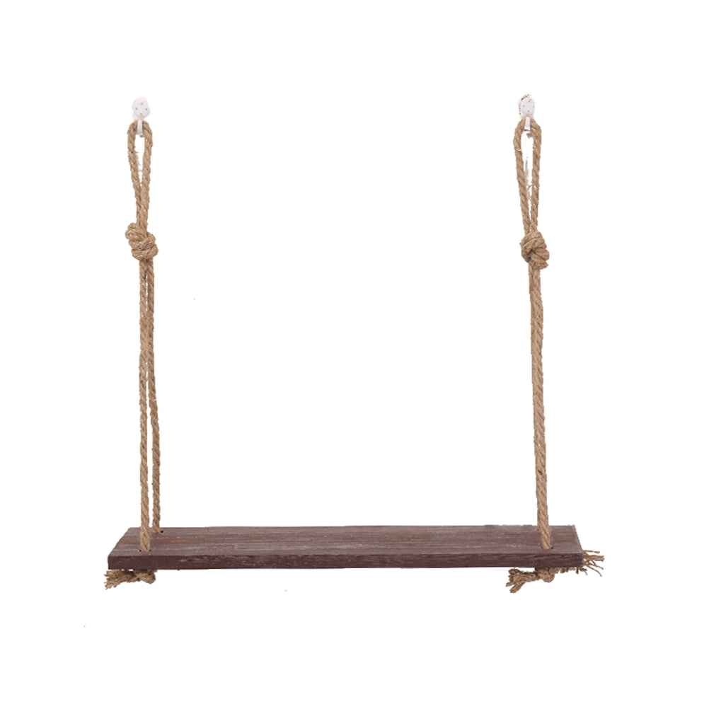 ifundom Wooden Hanging Shelf Swing Rope Floating Shelves 1 Tier Jute ...