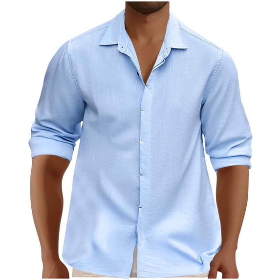 ight Blue Man High Neck Faux Gauze Linen Tops Work Elegant Lounge ...