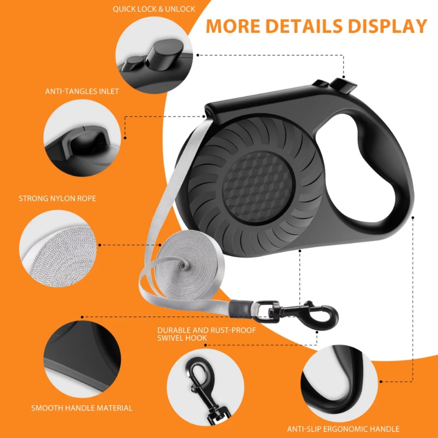 ightweight retractable dog leash with ergonomic design for comfortable ...