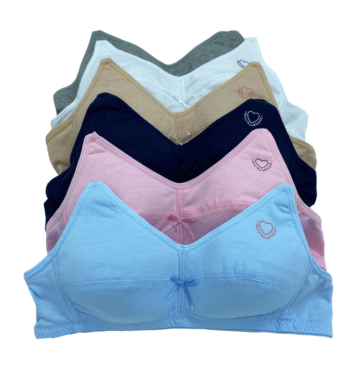 iheyi 6 Pieces Girl's Cotton Wire Free Junior Training Bra A Cup (36A ...