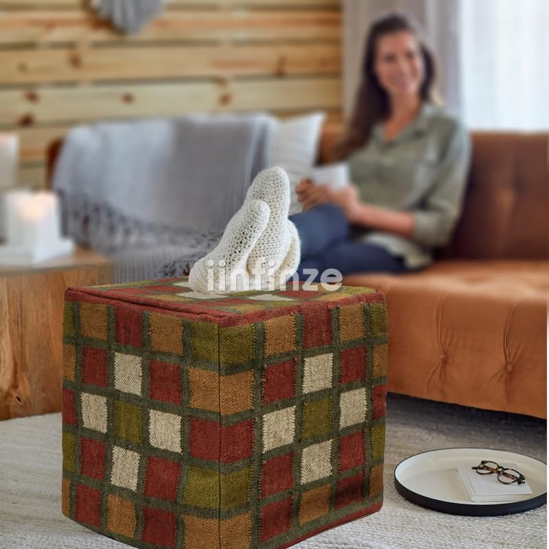 iinfinize Rustic Wool Jute Muddha Luxury Pouffes Sitting Stool for Home ...