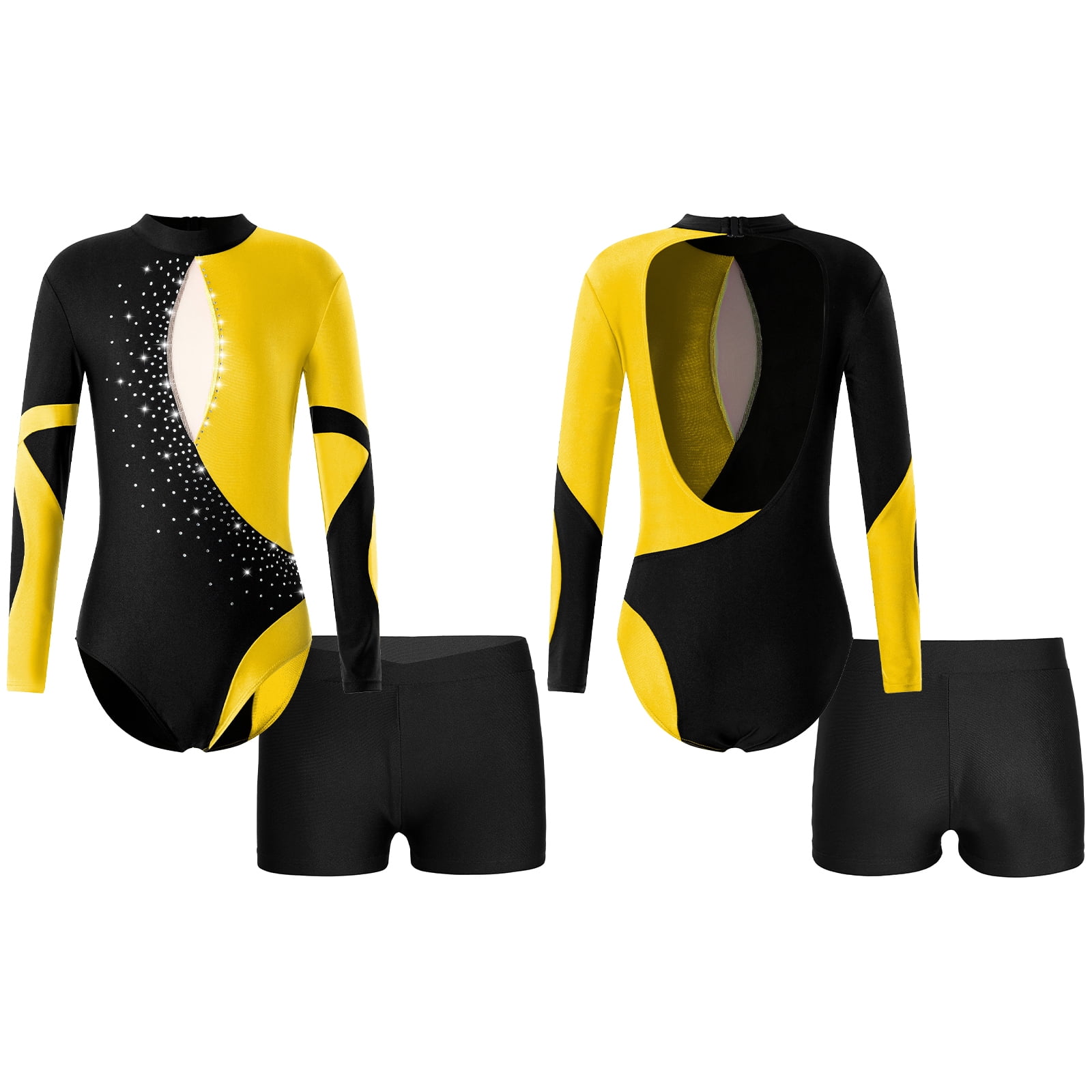 iiniim 2Pcs Kids Girls Gymnastic Leotard Rhinestone Long Sleeve Unitard ...