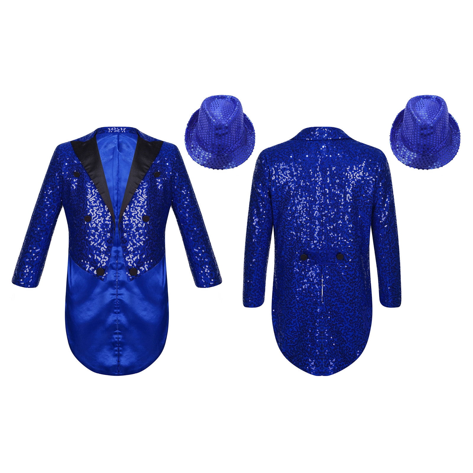 iiniim Boys Sequins Tailcoat Jacket with Hat Classic Fit Tuxedo Party ...