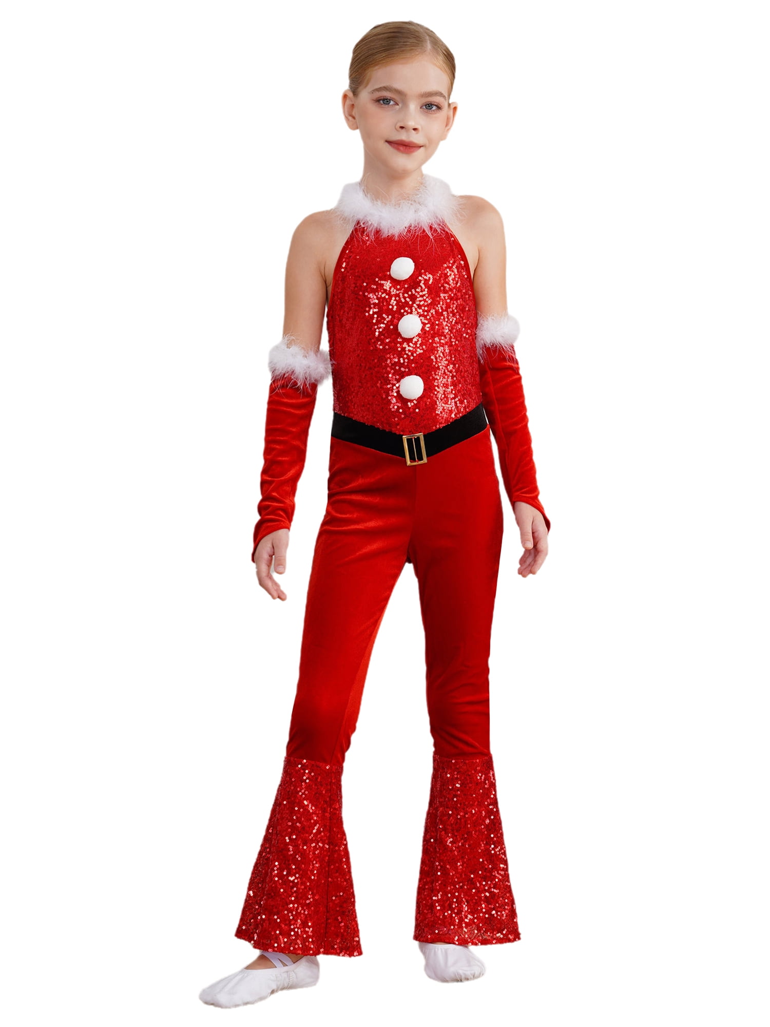 iiniim Girls Christmas Dance Performance Kids Xmas Party Show Jumpsuit ...