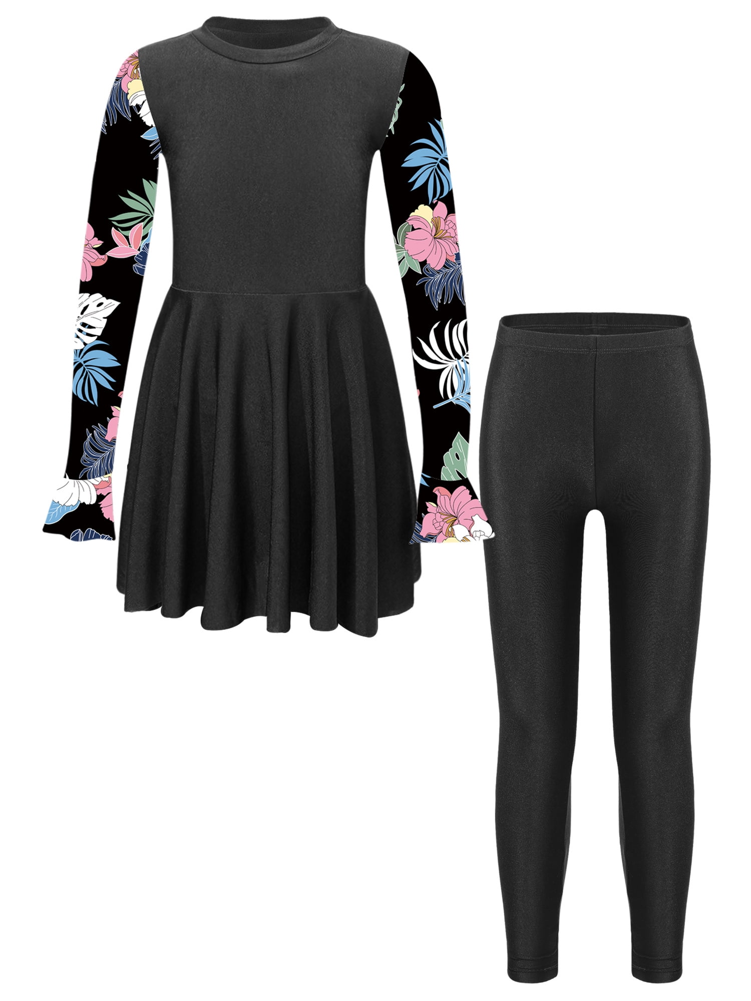 iiniim Gig Girls Swim Dress Swimwear Floral Printed UPF 50+ Long Sleeve ...