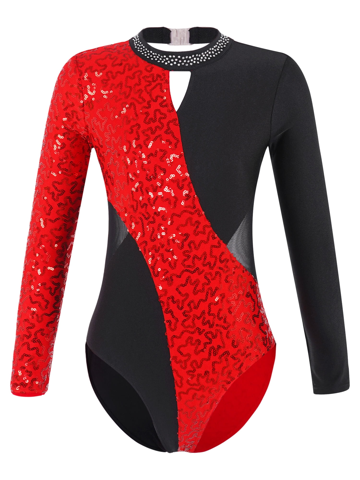 iiniim Girl Shiny Long Sleeves Mock Neck Gymnastics Ballet Dance ...
