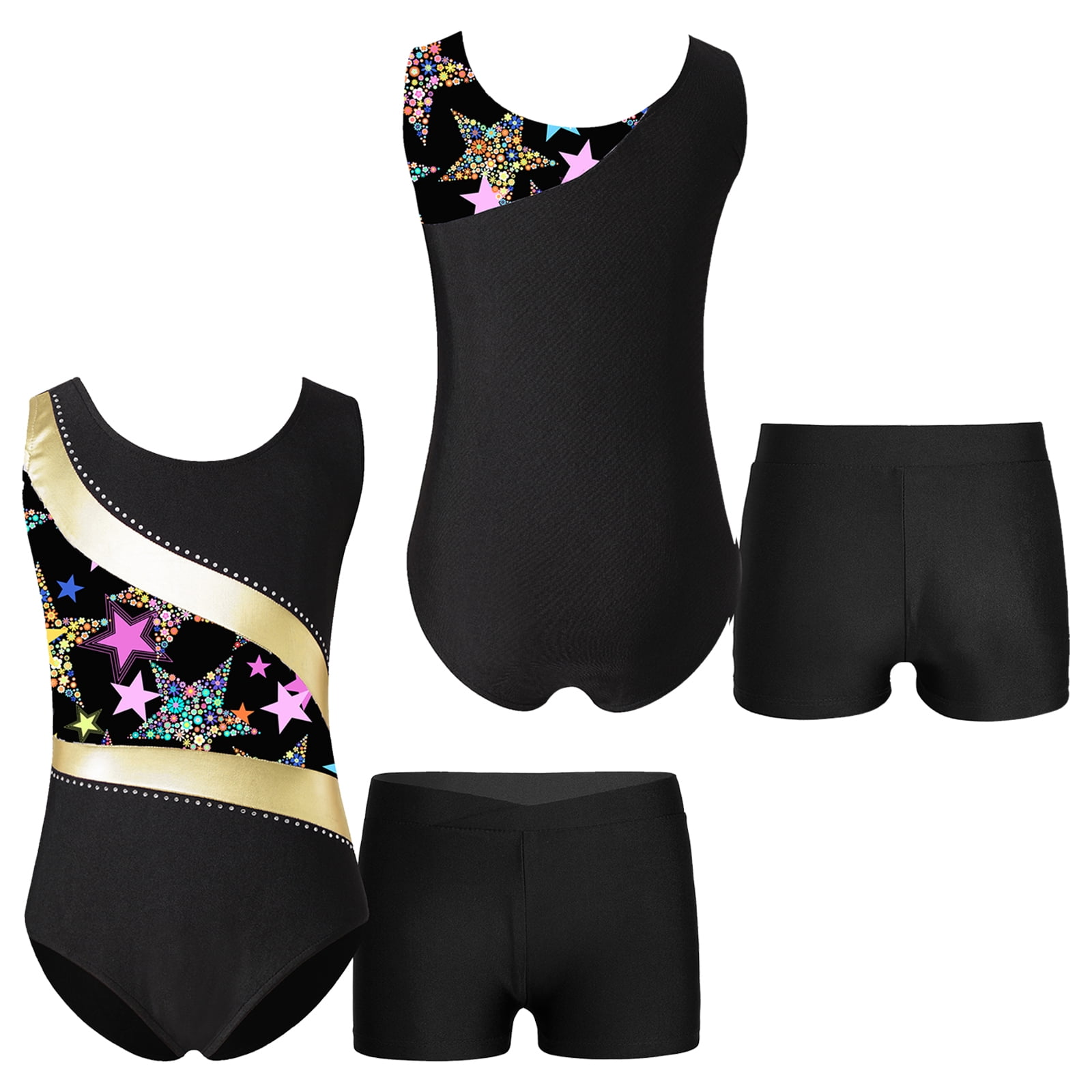 iiniim Girl Sleeveless Gymnastics Leotards with Dancing Shorts Sparkle ...