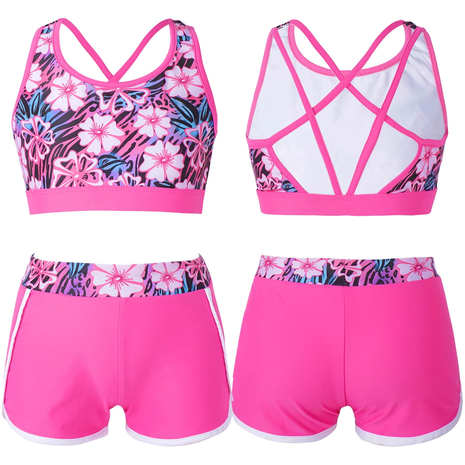 iiniim Girl's 2 Piece Swimsuit Tropical Print Tankini Sets Criss Cross ...