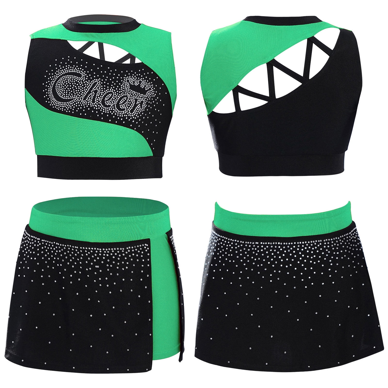 iiniim Girls 2 Piece School Cheerleading Uniform Outfit Shiny ...