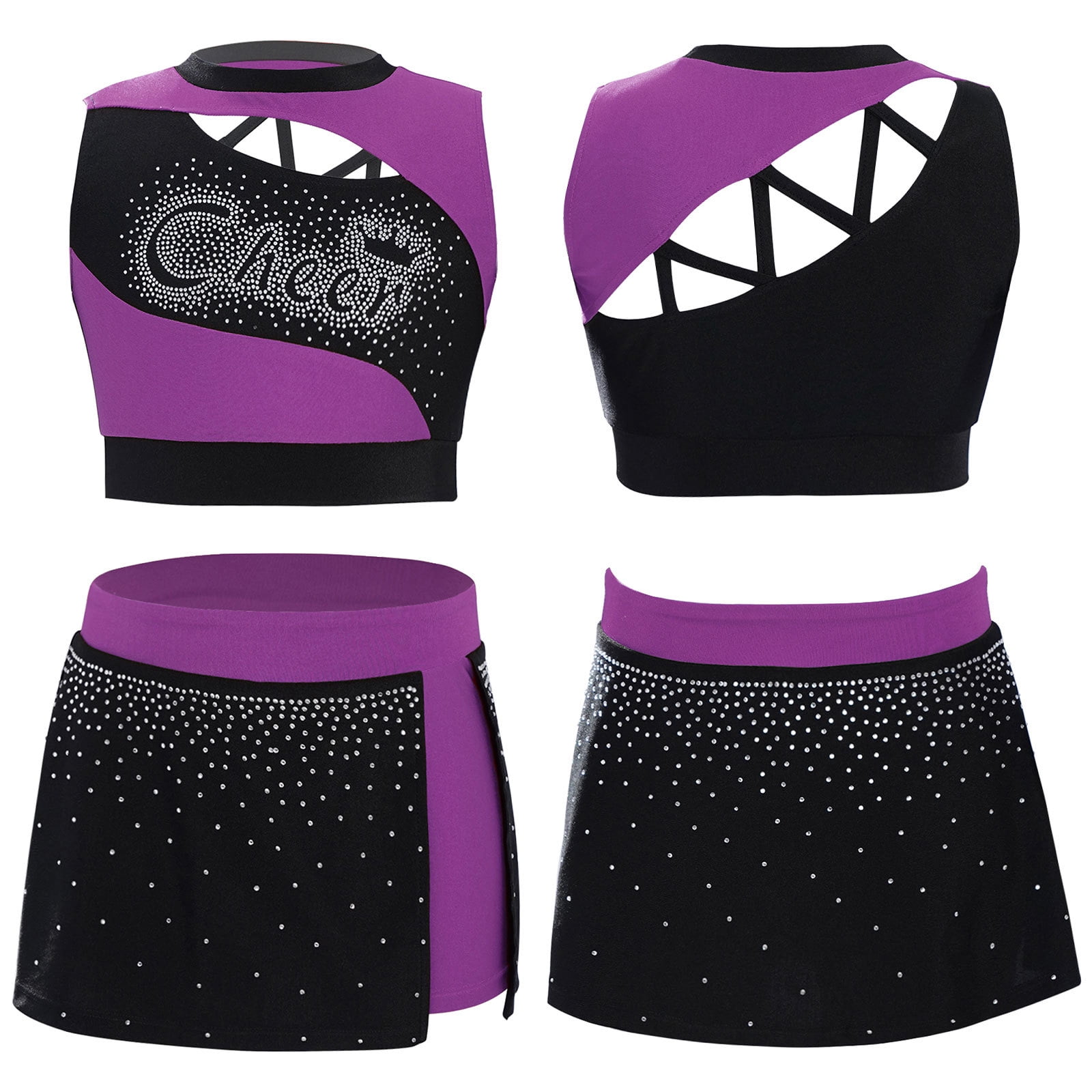 iiniim Girls 2 Piece School Cheerleading Uniform Outfit Shiny ...