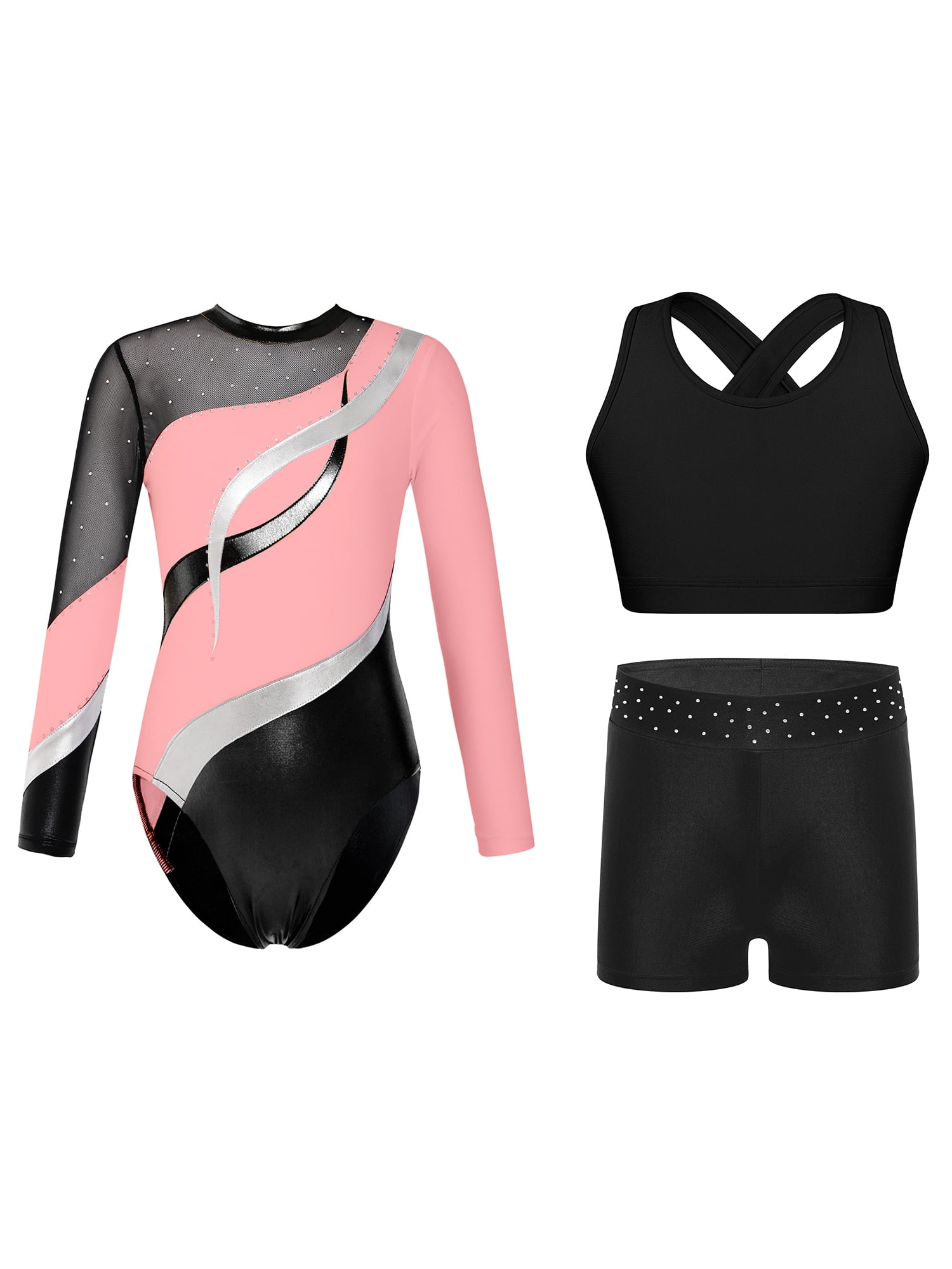 iiniim Girls 3 Piece Gymnastics Outfit Dance Bodysuit Dancewear Tank ...