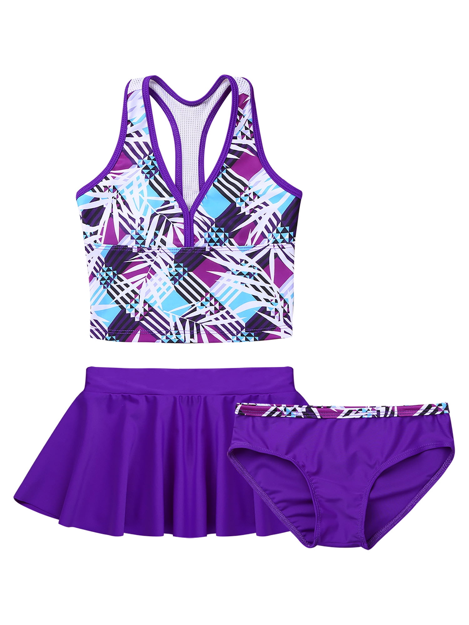 iiniim Girls' 3 Piece Swimwear Tankini Digital Printed Sleeveless Tanks ...